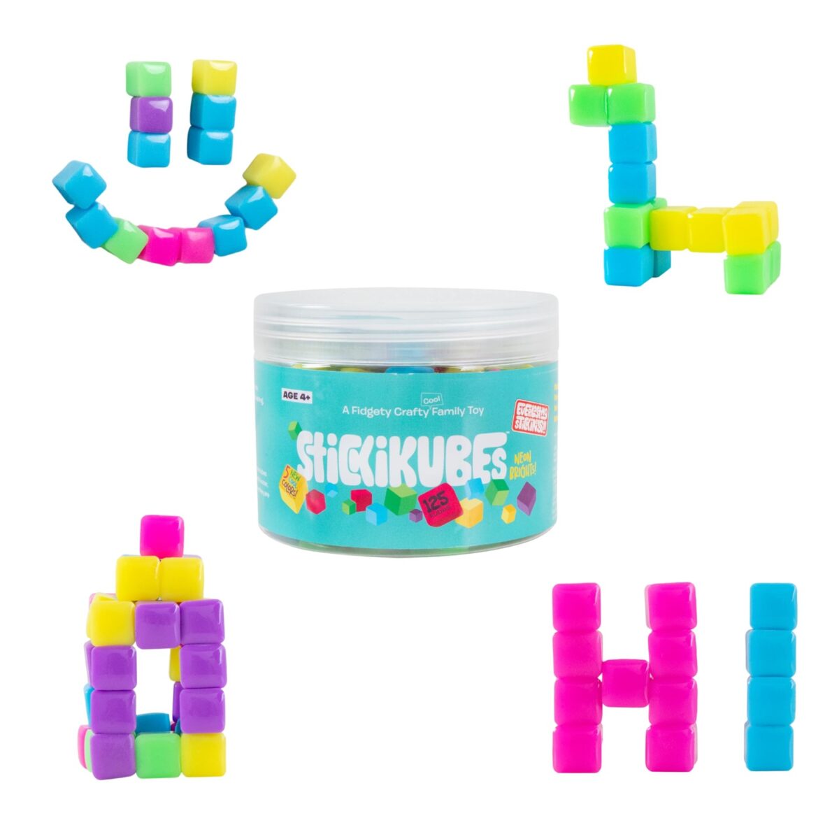 StickiKubes Neon | Sticky Stacking Cubes Toy